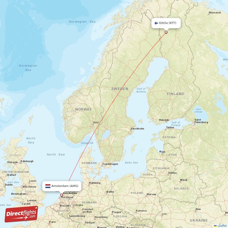 Direct flights from Kittila to Amsterdam, KTT to AMS non-stop - Directflights.com