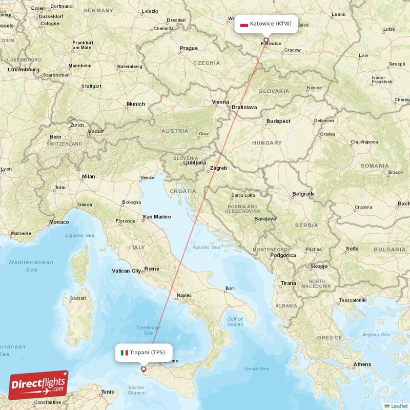 Direct flights from Katowice to Trapani, KTW to TPS non-stop - Directflights.com