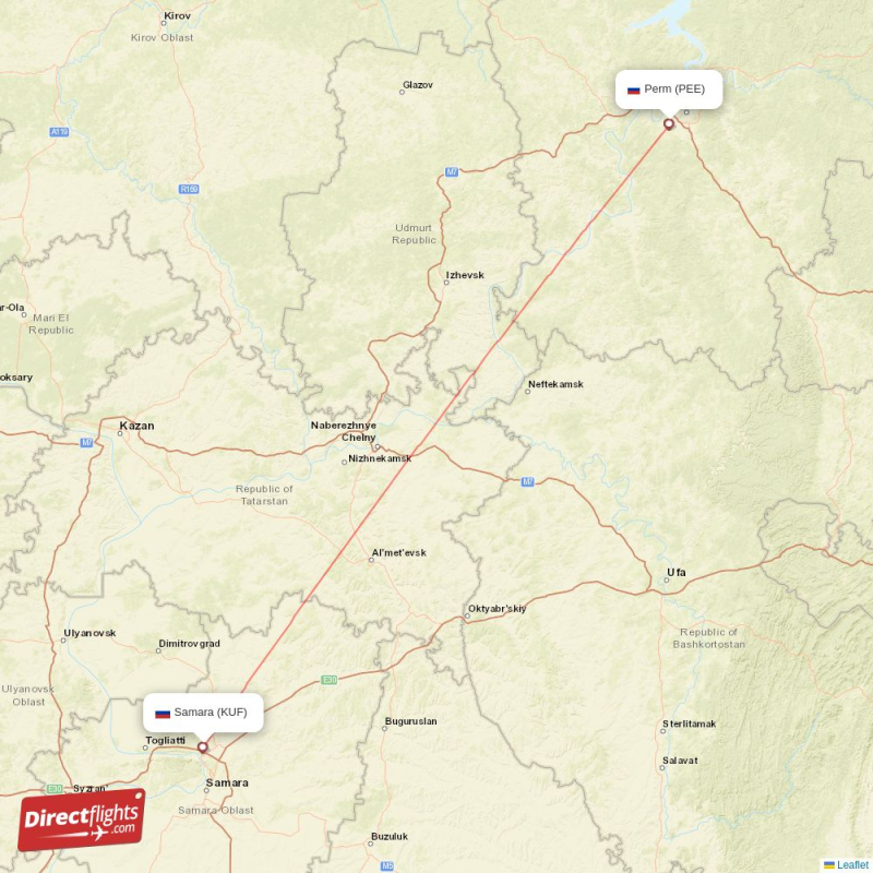 Direct flights from Samara to Perm (KUF-PEE) - Directflights.com