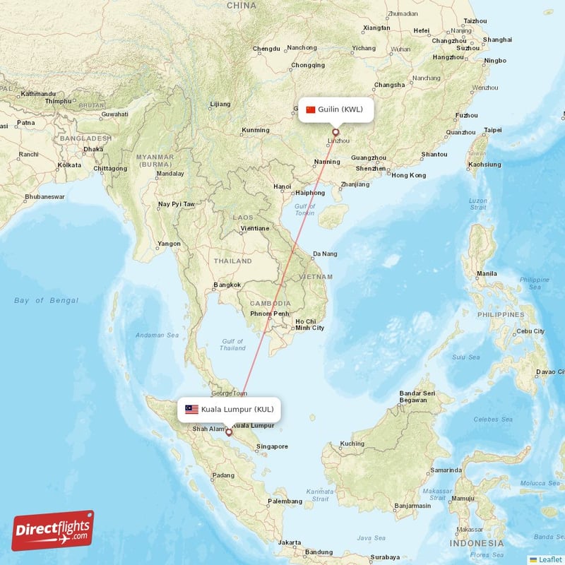Direct flights from Kuala Lumpur to Guilin, KUL to KWL non-stop ...
