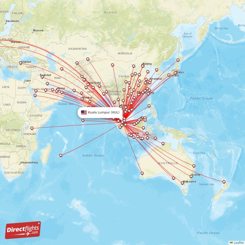 Direct flights from Kuala Lumpur - 141 destinations - KUL, Malaysia - Directflights.com