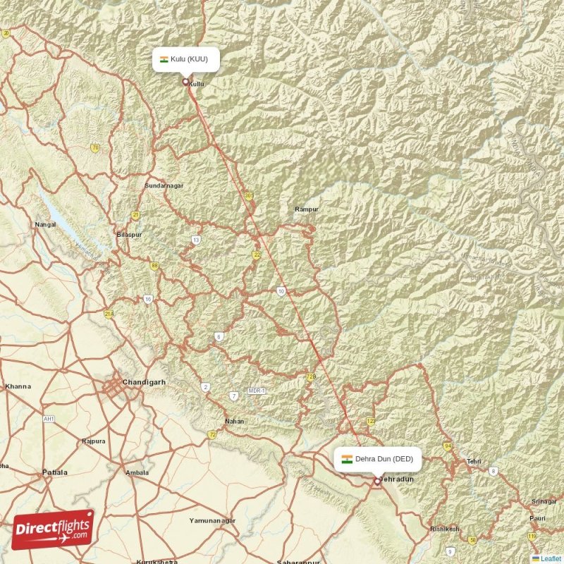 Direct flights from Kulu to Dehra Dun (KUU-DED) - Directflights.com