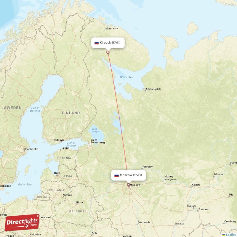 Direct flights from Kirovsk to Moscow, KVK to SVO non-stop - Directflights.com