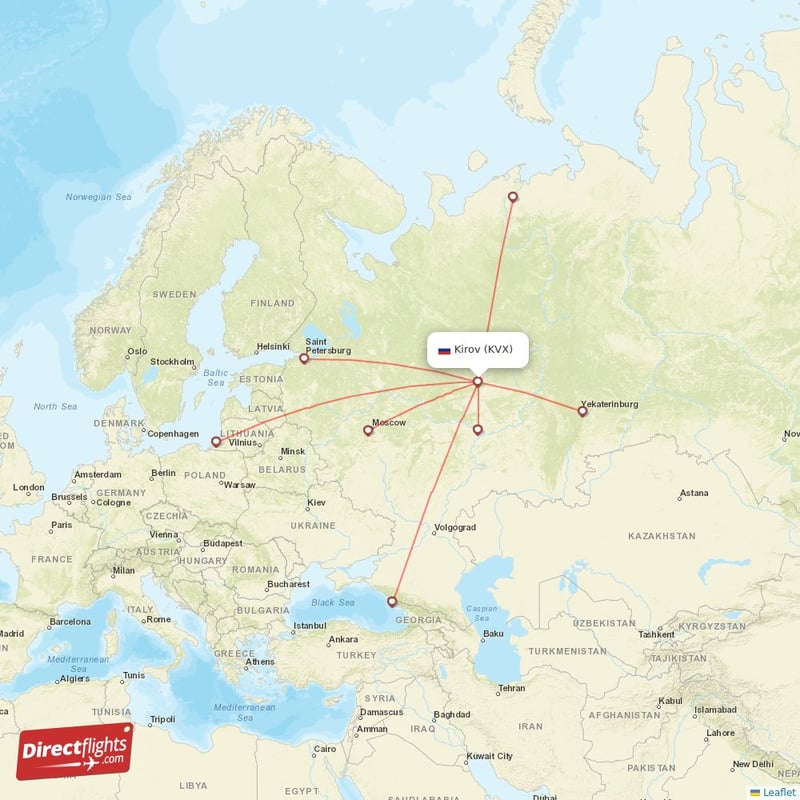 Direct flights from Kirov - 7 destinations - KVX, Russia ...