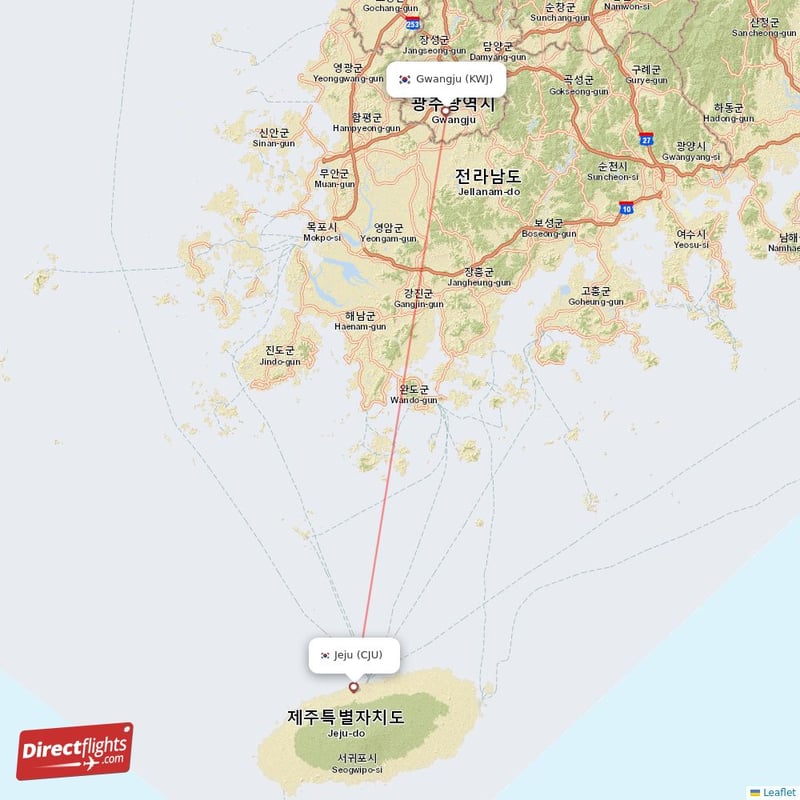 Direct flights from Gwangju to Jeju, KWJ to CJU non-stop ...