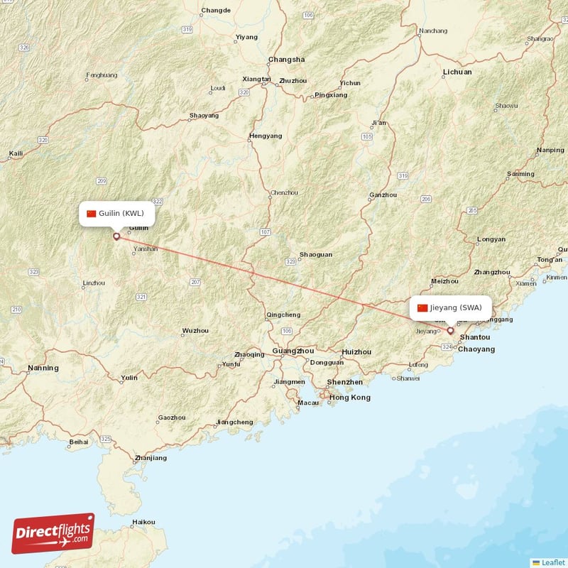 Direct flights from Guilin to Jieyang, KWL to SWA non-stop ...