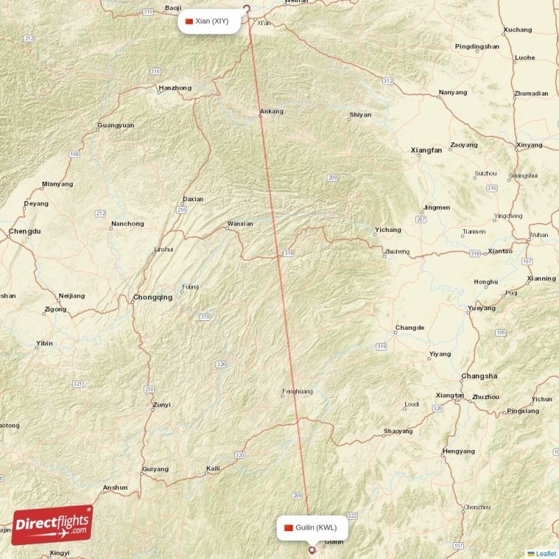 Direct flights from Guilin to Xian, KWL to XIY non-stop - Directflights.com