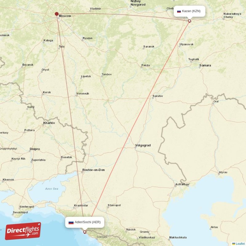 Direct flights from Kazan to Adler/Sochi, KZN to AER non-stop - Directflights.com