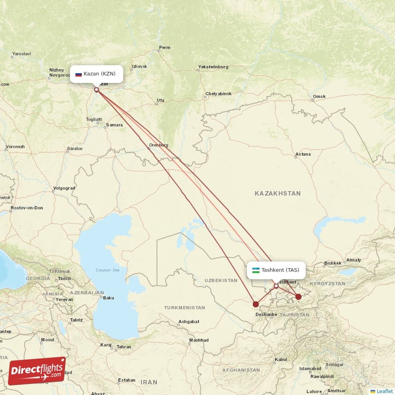 Direct flights from Kazan to Tashkent, KZN to TAS non-stop - Directflights.com