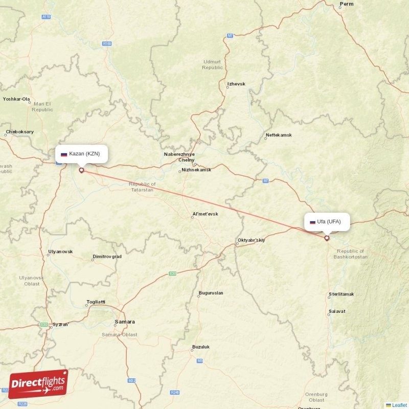 Direct flights from Kazan to Ufa, KZN to UFA non-stop - Directflights.com