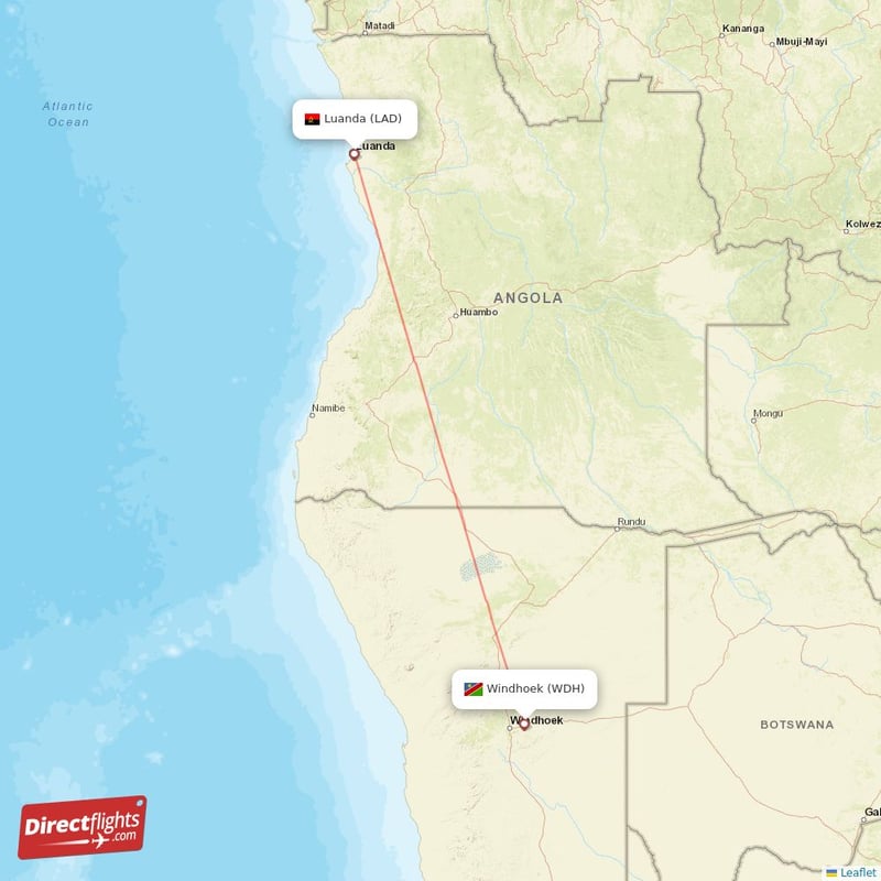 Direct flights from Luanda to Windhoek, LAD to WDH non-stop - Directflights.com