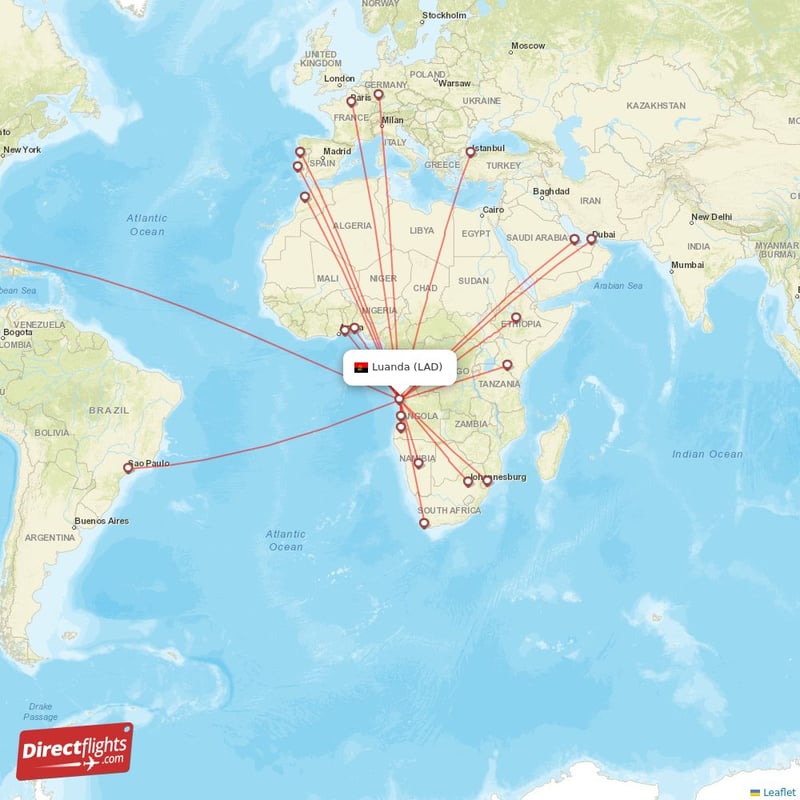 Direct flights from Luanda - 24 destinations - LAD, Angola - Directflights.com