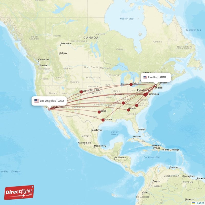 Direct flights from Los Angeles to Hartford, LAX to BDL non-stop - Directflights.com