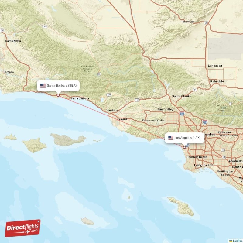Direct flights from Los Angeles to Santa Barbara (LAX-SBA ...