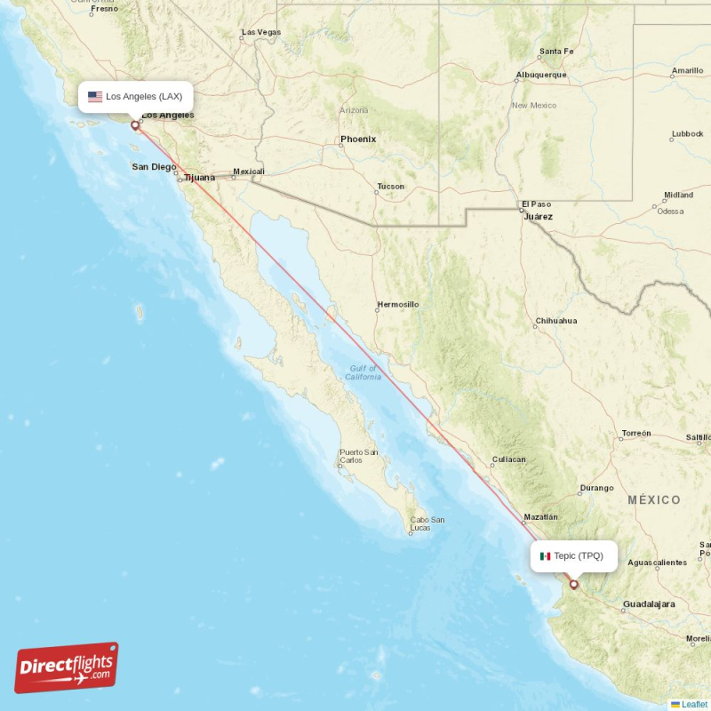 Direct flights from Los Angeles to Tepic (LAX-TPQ) - Directflights.com