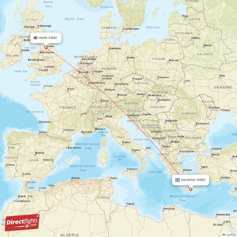 Direct flights from Leeds to Heraklion, LBA to HER non-stop - Directflights.com