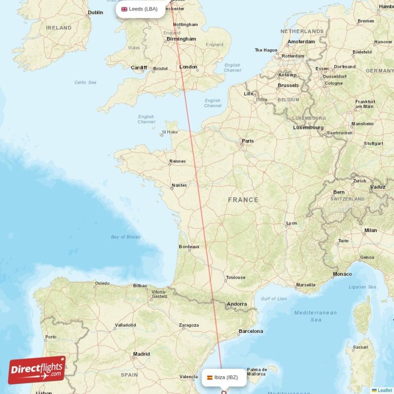 Direct flights from Leeds to Ibiza, LBA to IBZ non-stop - Directflights.com
