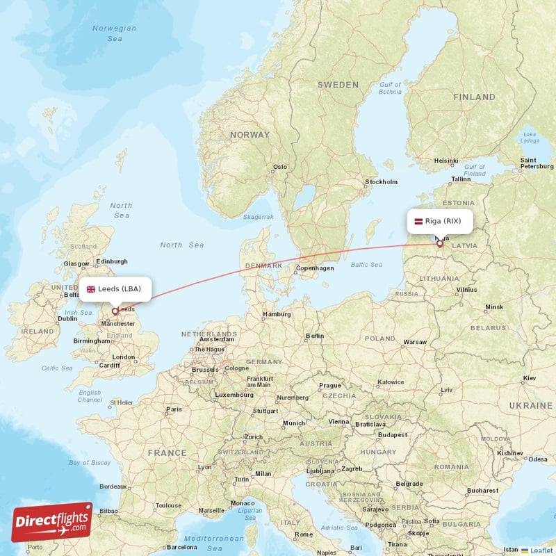Direct flights from Leeds to Riga, LBA to RIX non-stop - Directflights.com