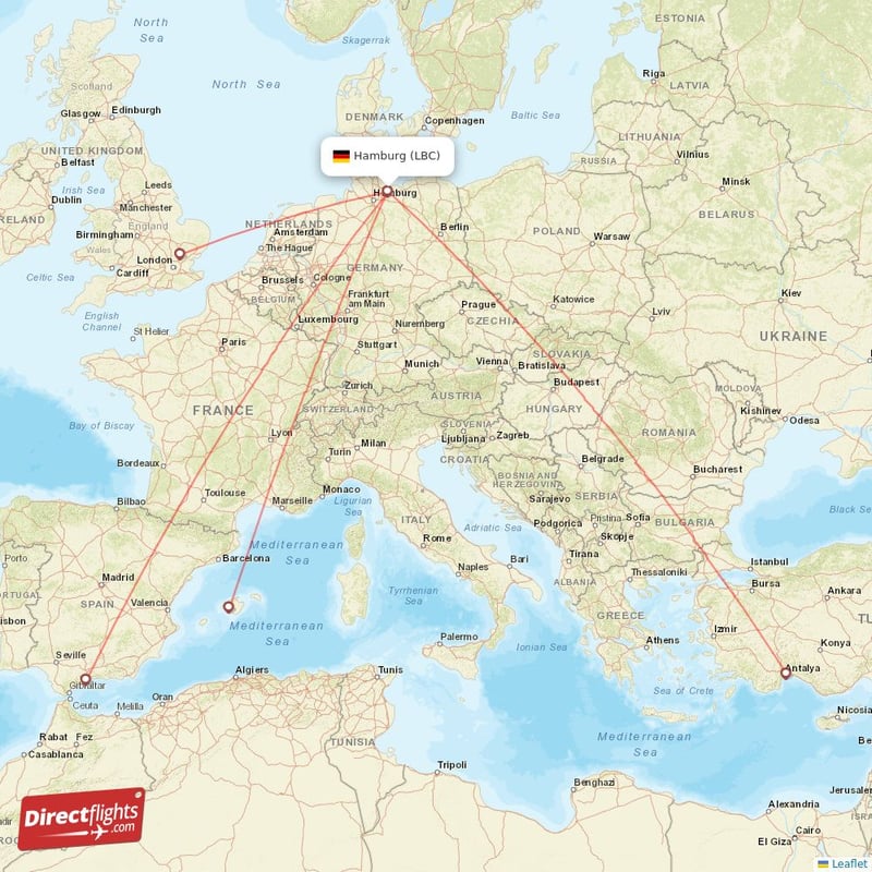 Direct flights from Hamburg - 4 destinations - LBC, Germany - Directflights.com
