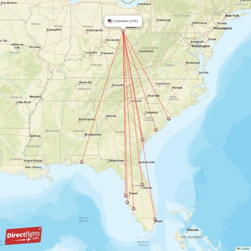 Direct flights from Columbus - 9 destinations - LCK, USA ...