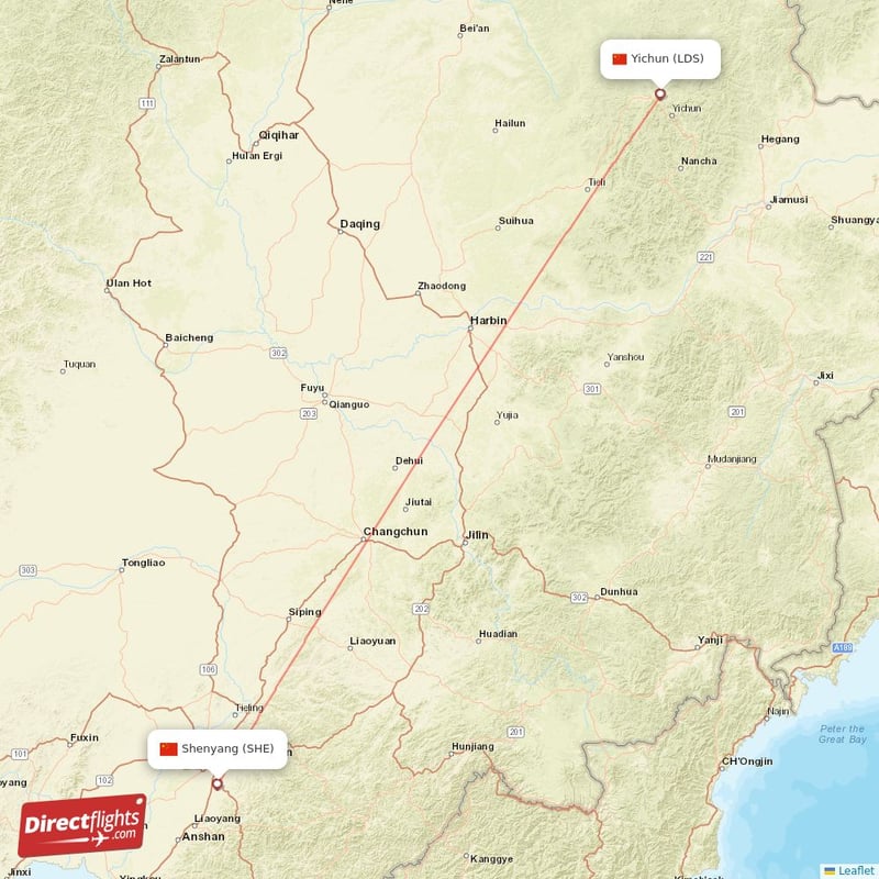 Direct flights from Yichun to Shenyang, LDS to SHE non-stop ...