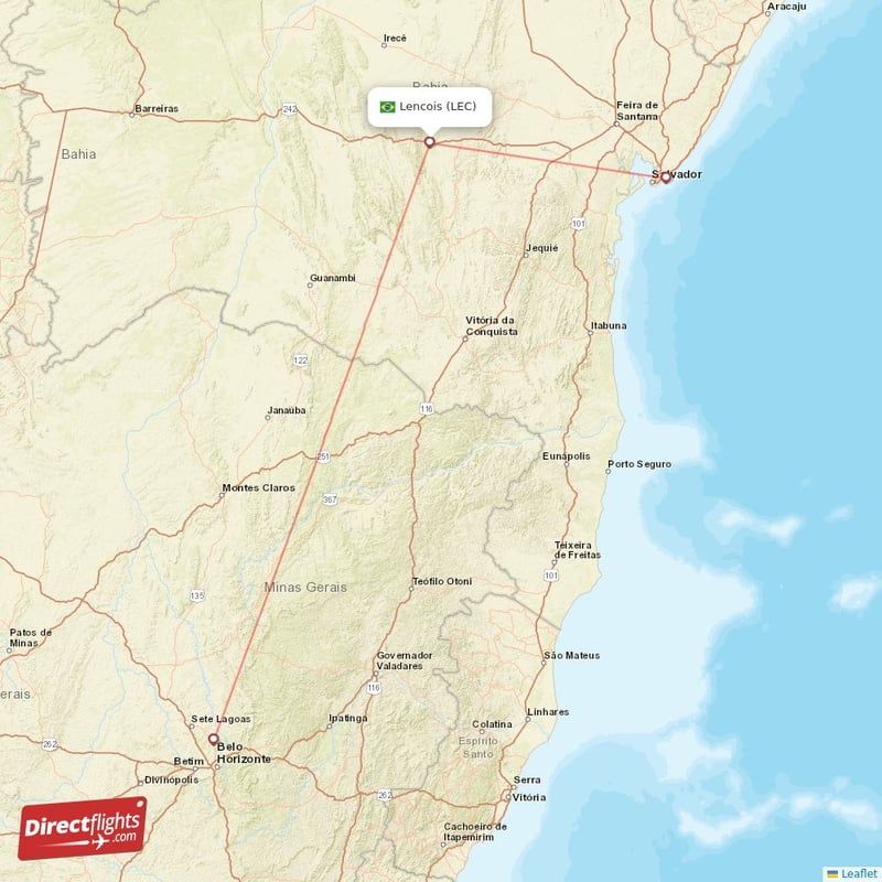 Direct flights from Lencois - 1 destinations - LEC, Brazil ...