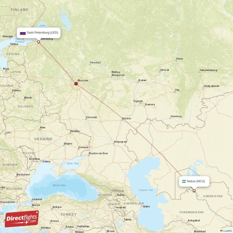 Direct flights from Saint Petersburg to Nukus (LED-NCU) - Directflights.com