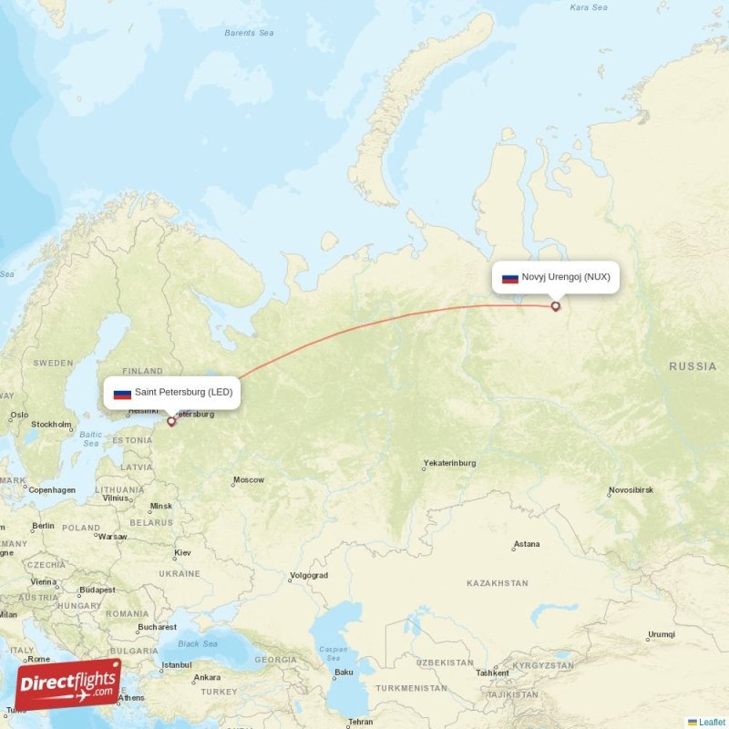 Direct flights from Saint Petersburg to Novyj Urengoj, LED to NUX non ...