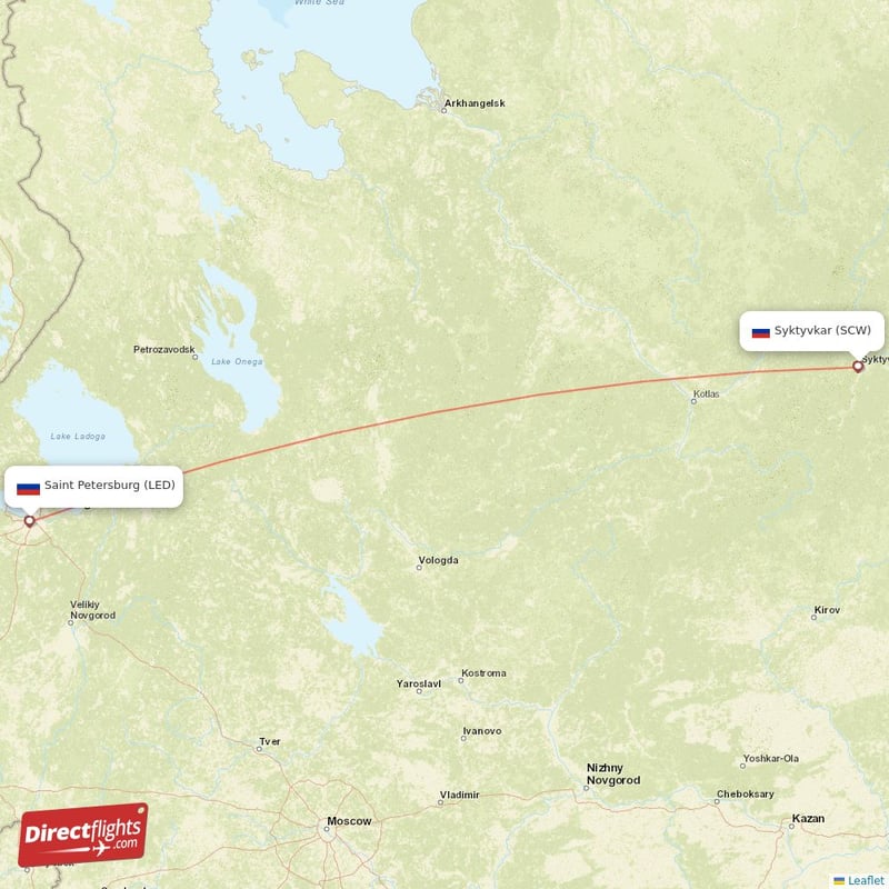 Direct flights from Saint Petersburg to Syktyvkar, LED to SCW non-stop ...
