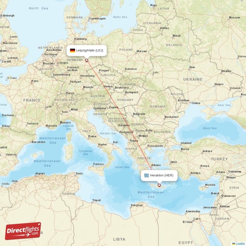 Direct flights from Leipzig/Halle to Heraklion, LEJ to HER non-stop - Directflights.com
