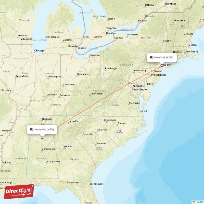 Direct flights from New York to Huntsville (LGA-HSV) - Directflights.com
