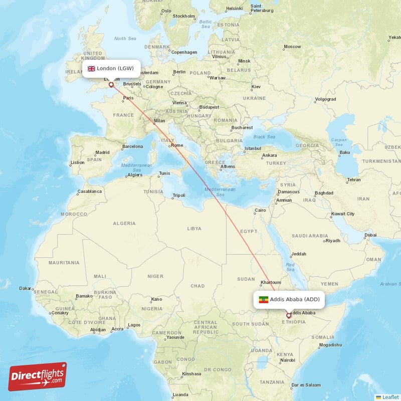 Direct flights from London to Addis Ababa, LGW to ADD non-stop - Directflights.com