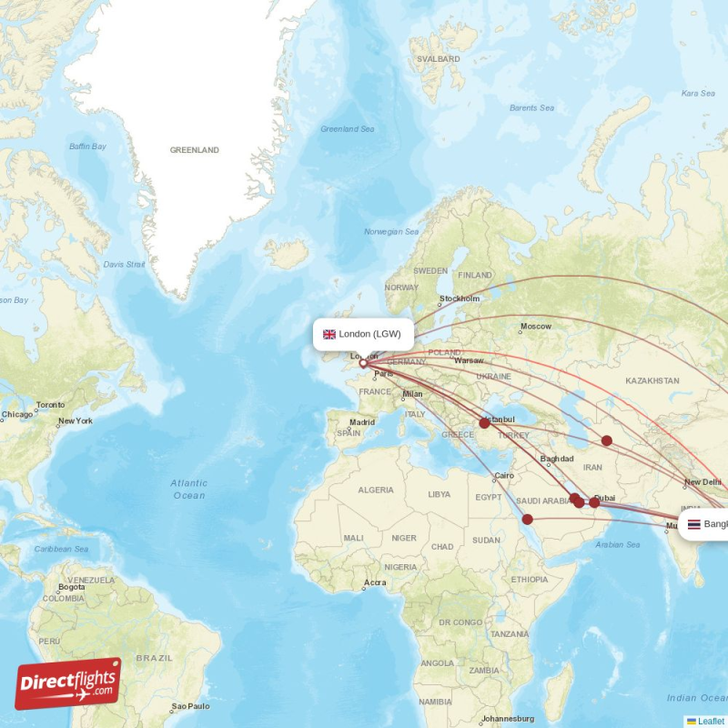 Direct flights from London to Bangkok (LGW-BKK) - Directflights.com