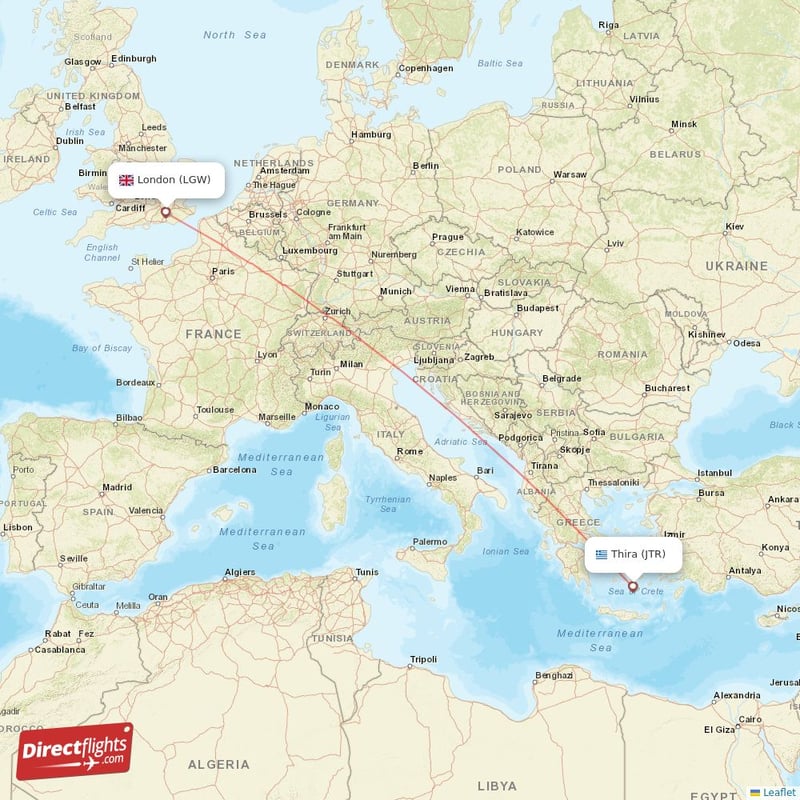 Direct flights from London to Thira, LGW to JTR non-stop - Directflights.com