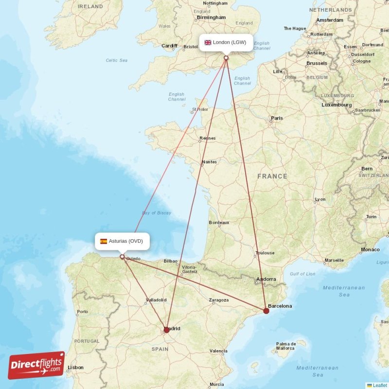 Direct flights from London to Asturias (LGW-OVD) - Directflights.com