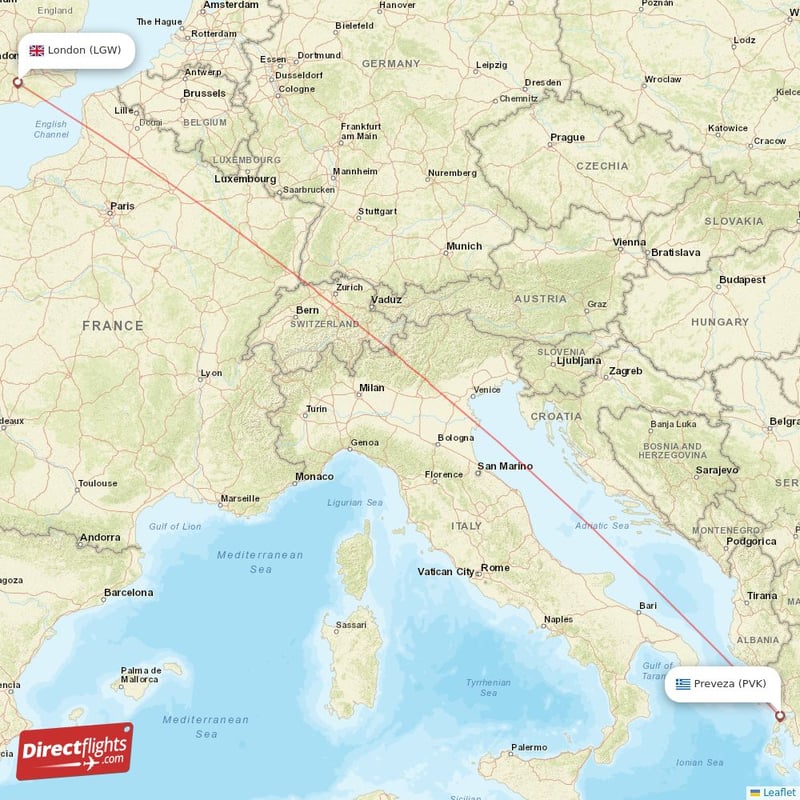 Direct flights from London to Preveza, LGW to PVK non-stop - Directflights.com