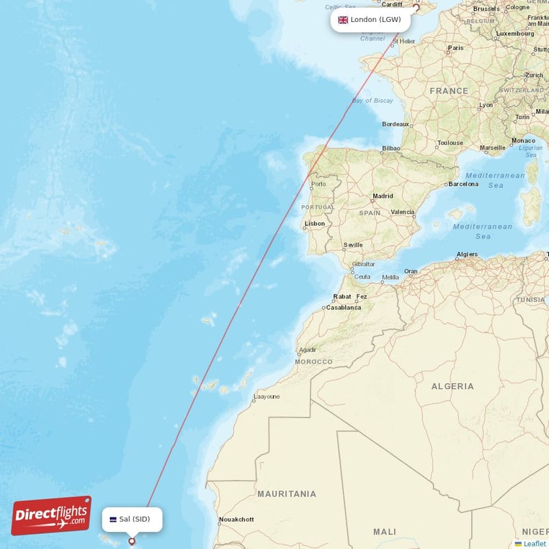 Direct flights from London to Sal, LGW to SID non-stop - Directflights.com