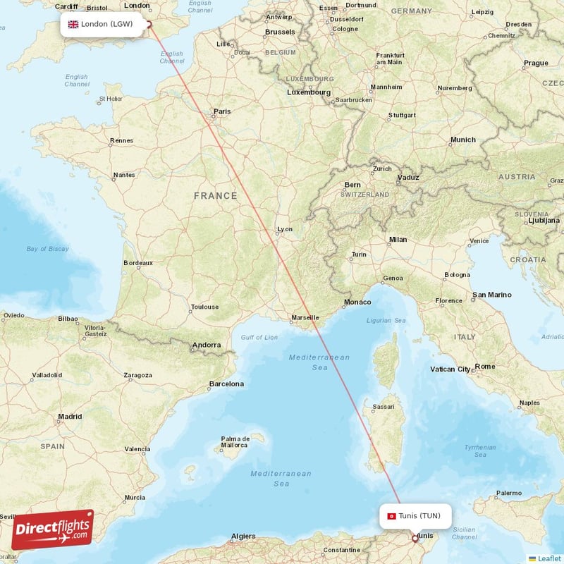 Direct flights from London to Tunis, LGW to TUN non-stop - Directflights.com