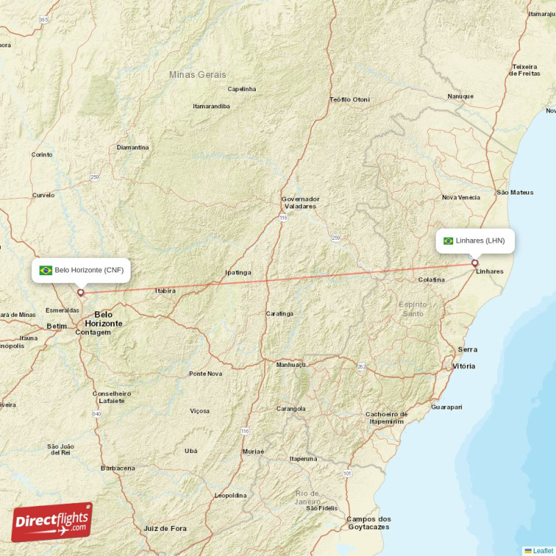 Direct flights from Linhares to Belo Horizonte, LHN to CNF non-stop ...
