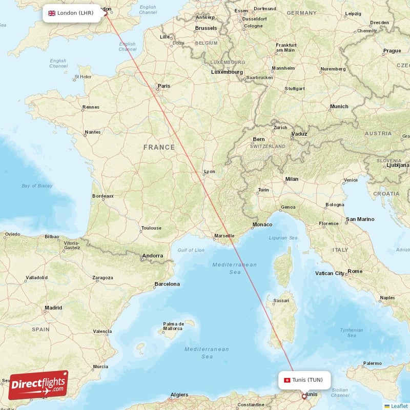 Direct flights from London to Tunis, LHR to TUN non-stop - Directflights.com