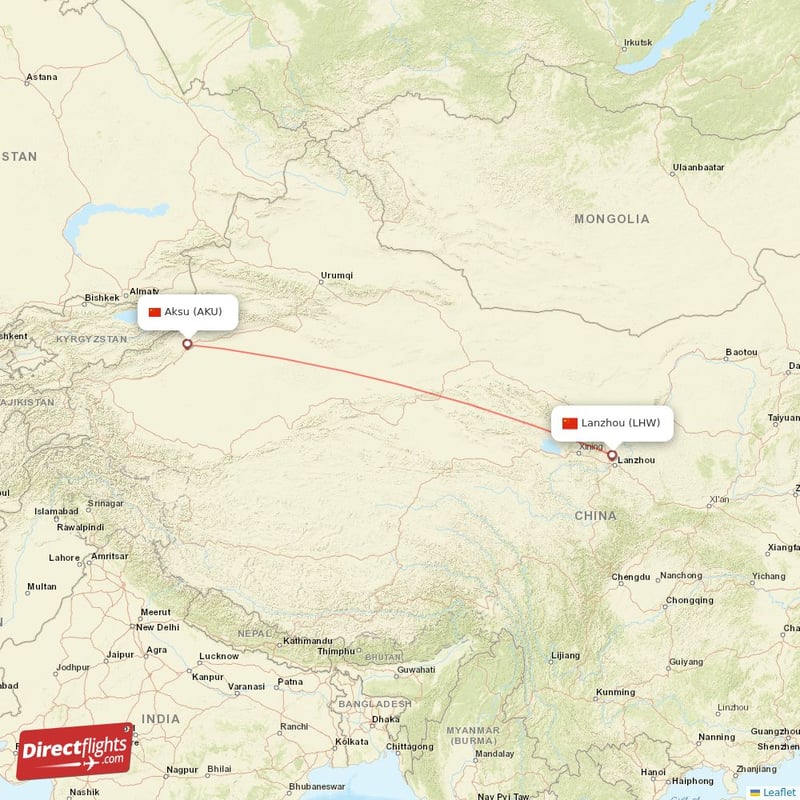 Direct flights from Lanzhou to Aksu, LHW to AKU non-stop - Directflights.com
