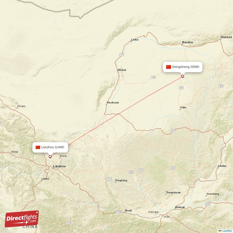 Direct flights from Lanzhou to Dongsheng, LHW to DSN non-stop ...