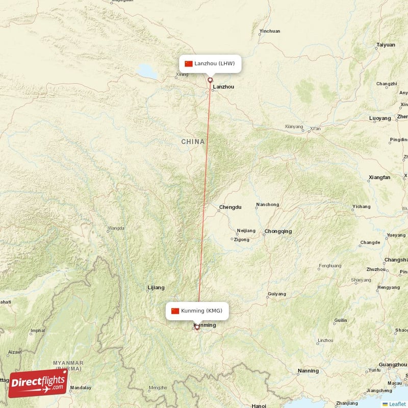 Direct flights from Lanzhou to Kunming, LHW to KMG non-stop - Directflights.com