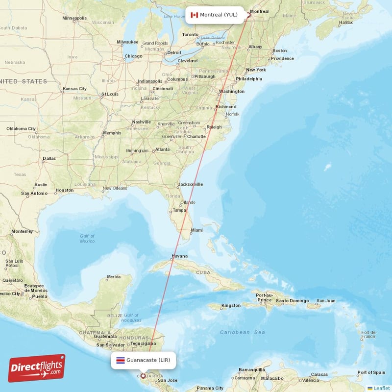 Direct flights from Guanacaste to Montreal, LIR to YUL non-stop - Directflights.com