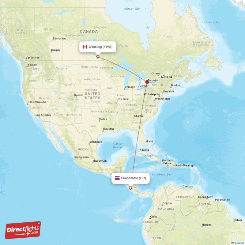 Direct flights from Guanacaste to Winnipeg (LIR-YWG) - Directflights.com