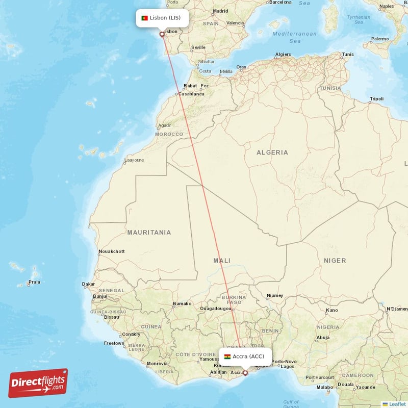 Direct flights from Lisbon to Accra, LIS to ACC non-stop - Directflights.com