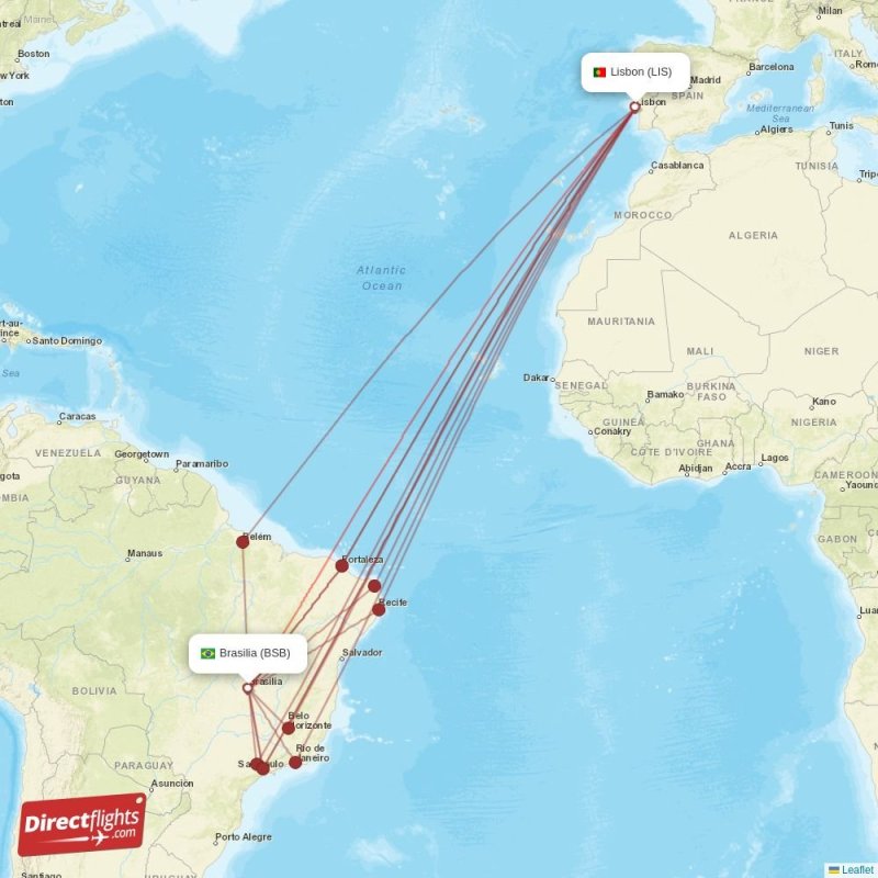 Direct flights from Lisbon to Brasilia (LIS-BSB) - Directflights.com