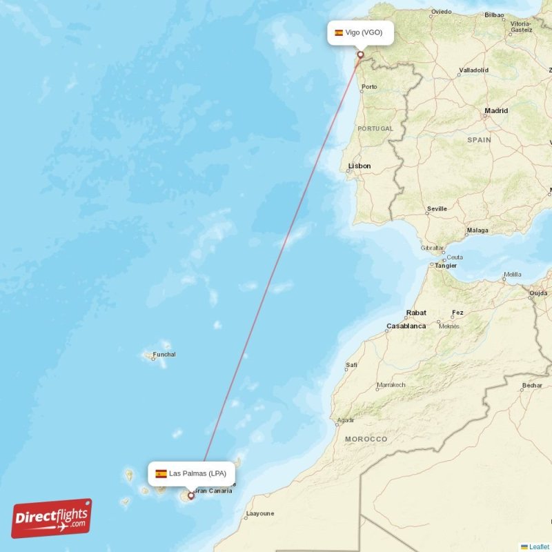 Direct flights from Las Palmas to Vigo (LPA-VGO) - Directflights.com