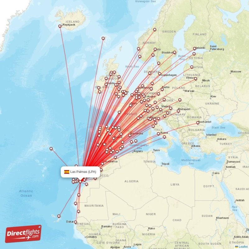 Direct flights from Las Palmas - 129 destinations - LPA, Spain ...