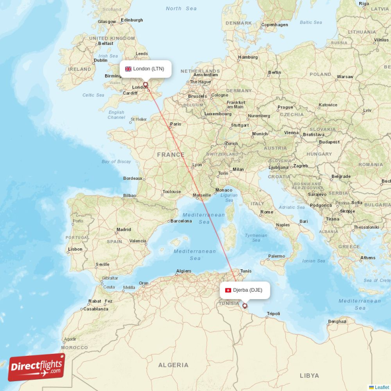 Direct flights from London to Djerba (LTN-DJE) - Directflights.com